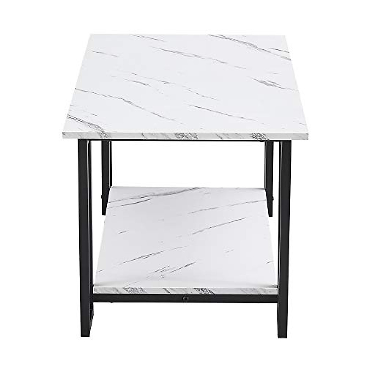 Pygzyx Living Room Table，Modern Minimalist Design Coffee Table with Marble Textured Table top and Metal Frame for Living Room Restaurant Coffee Shop (White+Black)