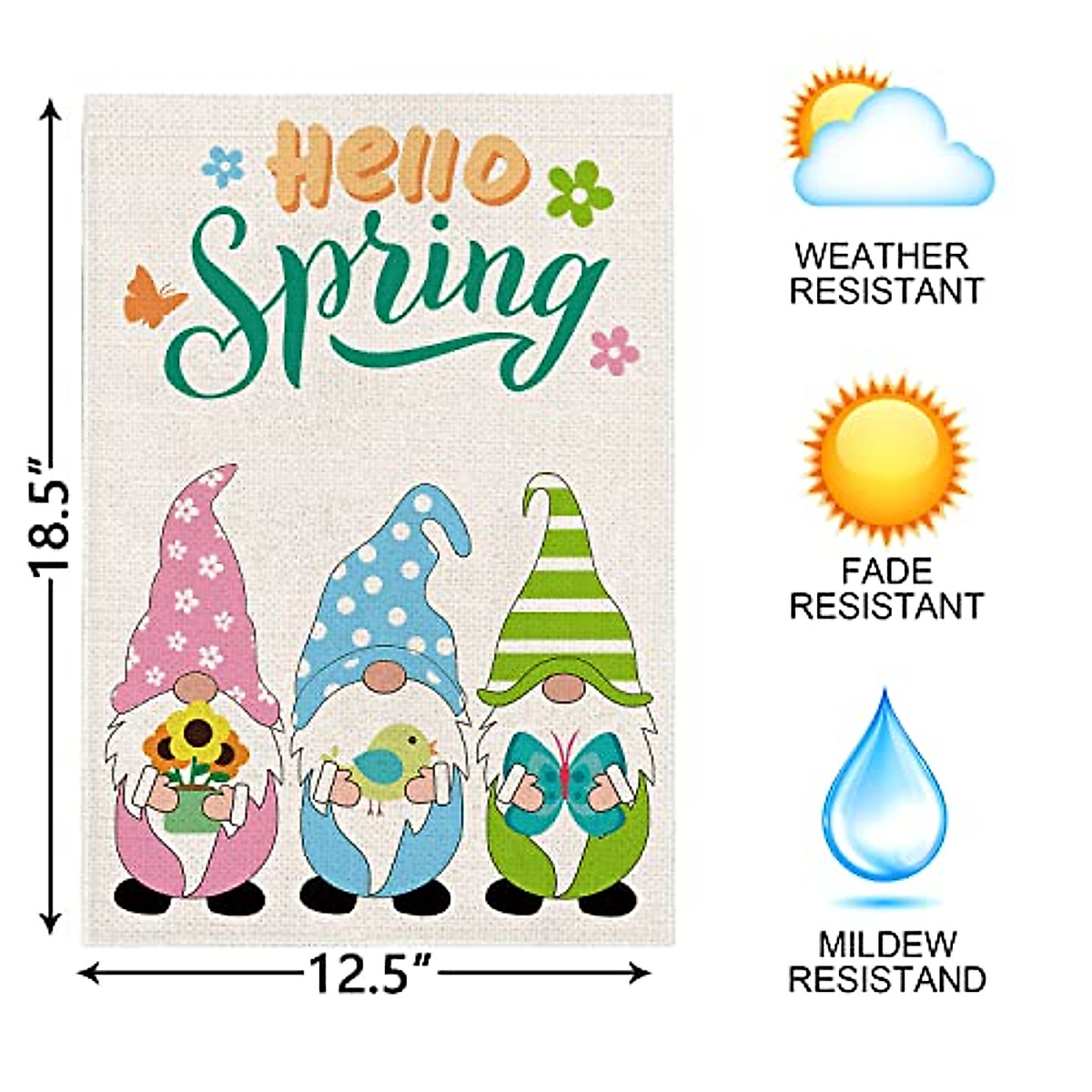 Seasonal Garden Flag Set of 12 Spring Garden Flags 12x18 Double Sided Summer Garden Flag Gnome Patriotic Garden Flag Welcome Yard Flag Small Burlap Garden Flags for Outside w/Anti-Wind Clip & Stopper