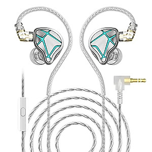 KZ ESX Noise Cancelling Wired Earbuds with Microphones,Audiophile Headphones Built-in 12MM Super Dynamic Driver,0.75mm 2Pin Silver-Plated Removeable Cords for Airplane Travel,Sports