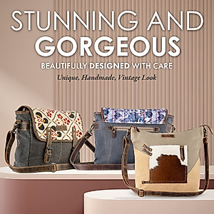 SIXTEASE Womens Shoulder Bag Vintage Style Shoulder Bags for Women - Made with Genuine Leather, Upcycled Canvas, or Hair On - Handmade, Adjustable Strap, Brass and Zinc Hardware - Hestia