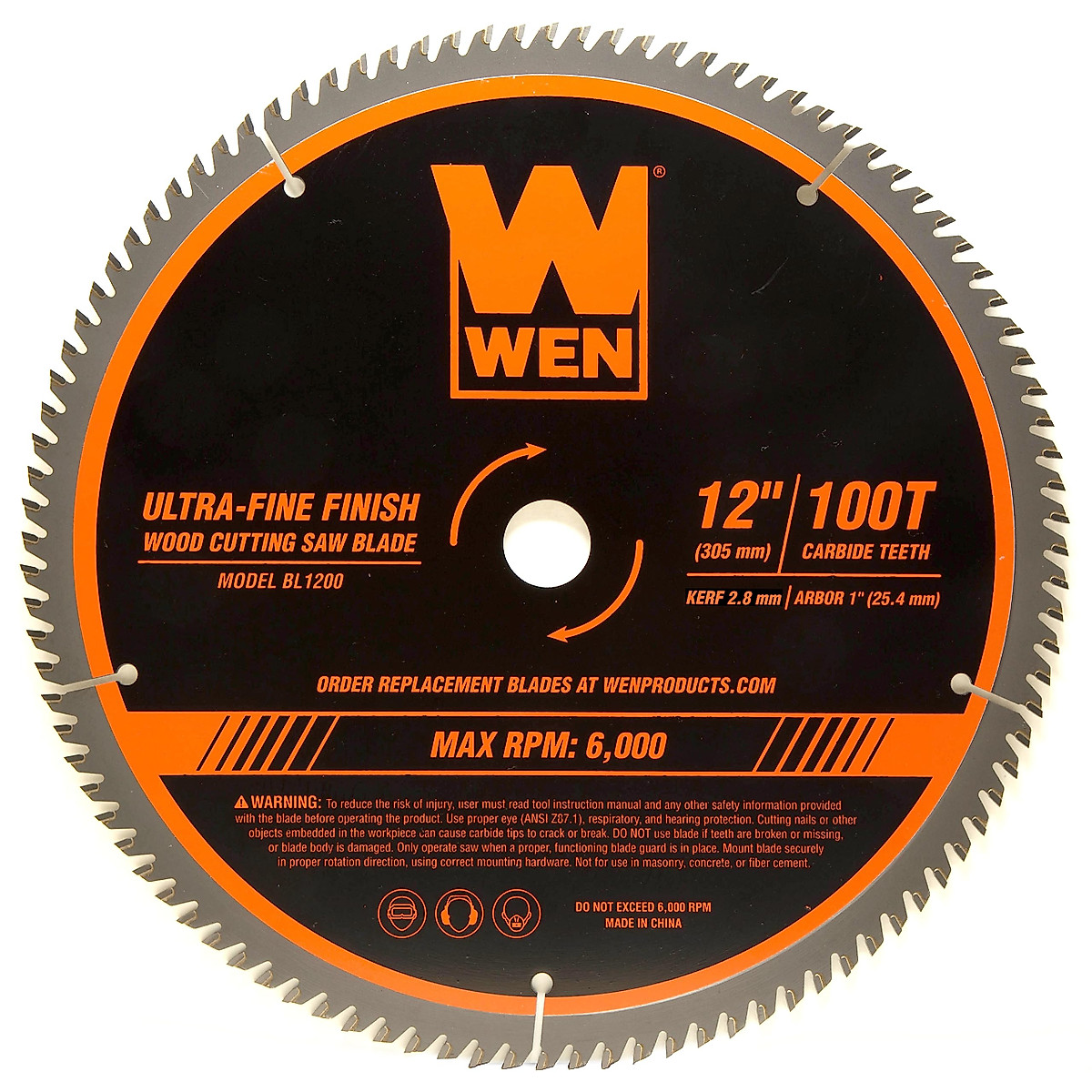 WEN BL1200 12-Inch 100-Tooth Carbide-Tipped Ultra-Fine Finish Professional Woodworking Saw Blade for Miter Saws and Table Saws, Silver
