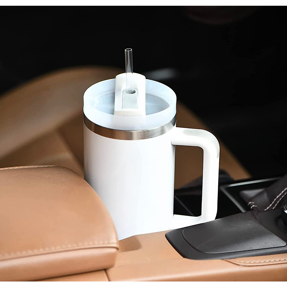 Budget Friendly Quencher Stainless Steel Reusable Vacuum Insulated 40 oz Tumbler with Leak Resistant Lid, Handle and Straw for Water, Iced Tea or Coffee… (Rose Quartz)