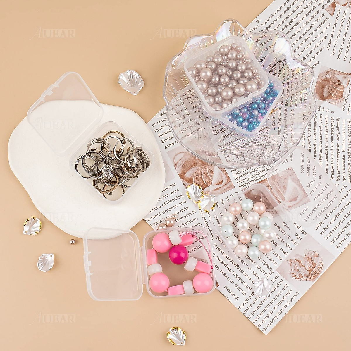 AUEAR, 40 Pack Mini Clear Plastic Storage Containers Box with Hinged Lids Empty Hinged Boxes