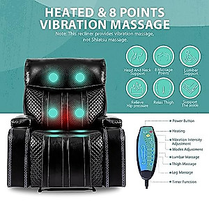 HOMYEDAMIC Recliner Chair Set of 2 with Massage Heated, Home Leather Movie Theater Seating Big High Loveseat Two Double Recliner Chair Sofa with USB Ports Cup Holders (9041-BLACK-2)