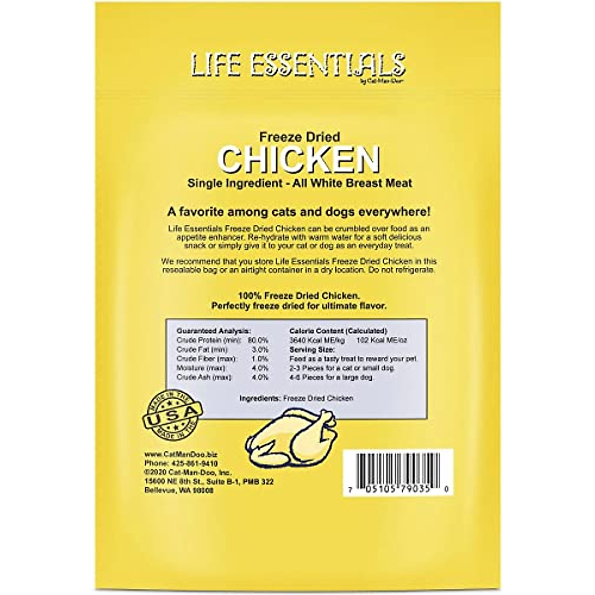 LIFE ESSENTIALS BY CAT-MAN-DOO All-Natural Freeze Dried Chicken Treats for Dogs & Cats Free of Grains, Fillers, Additives and Preservatives Proudly Made in The USA - (2 oz. Bag)