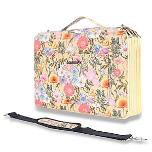 Shulaner Colored Pencil Case 128 Large Slots Holds 384 Pencils or 256 Gel Pens with 4 Layer Zipper Closure High Capacity Pen Organizer for Painter or Artist Yellow Flower