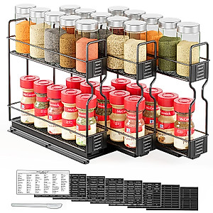 SpaceAid Pull Out Spice Rack Organizer for Cabinet, Heavy Duty Slide Out Seasoning Kitchen Organizer, Cabinet Organizer, with Labels and Chalk Marker, 7.7" W x10.75 D x10 H, 3 Drawers 2-Tier