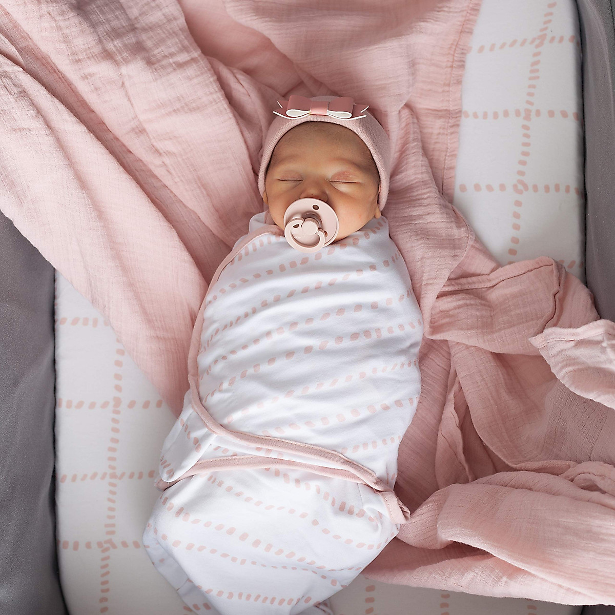 Ely's & Co. Cotton Muslin Swaddle Blanket 1-Pack for Baby Girl — 100% Cotton Muslin Extra-Large Swaddle Blankets (47” x 47”) Petal Pink
