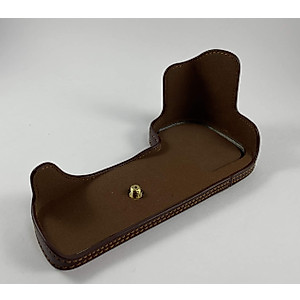 MINICO Bottom Opening Version Protective Genuine Real Leather Half Camera Case Bag Cover with Tripod Design for Olympus Pen-F Camera with Genuine Real Leather Hand Strap Dark Brown