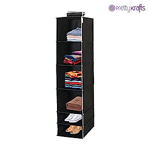 PrettyKrafts Hanging Organizer 6 Shelves Wardrobe Organiser - Black