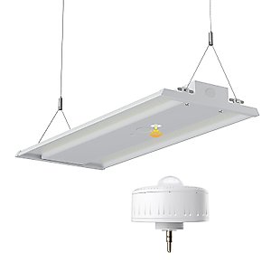 JC-LGL 300W LED Linear High Bay Light with PIR Sensor，LED High Bay Shop Lights Fixture, Compatible with Industrial 120-277V, LED Linear High Bay Light for Shop Garage Warehouse