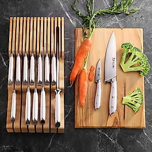 Cangshan ALPS Series 502827 German Steel Forged 15-Piece In-Drawer Knife Set with Bamboo Tray, (White)