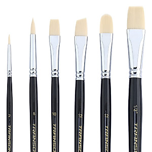 Transon Paint Brush Set 6pcs Art Painting Synthetic Bristle for Acrylic Watercolor Gouache Oil Leather Canvas and Face Painting
