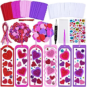 Winlyn 24 Sets Valentine's Day Decorations DIY Heart Bookmarks Valentine Craft Kits Blank Foam Bookmarks with Assorted Hearts Stickers for Kids Classroom Activities Reading Party Favors Gift Exchange