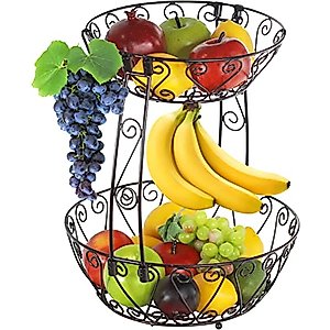 Simple Houseware 2-Tier Countertop Fruit Basket Bowl Storage, Bronze