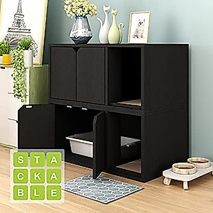 WAY BASICS Cat Litter Box Enclosure Pet House - Odor Control Modern Furniture (Tool-Free Assembly) Black