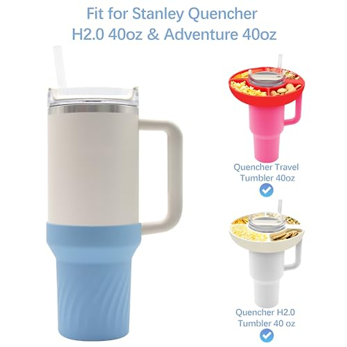 Silicone Cup Boot with 2 Pack Spill Stopper - Fit for 40 OZ Stanley Cup, Reusable Boot Sleeve for Outdoor, Bottom Protector - Light Blue