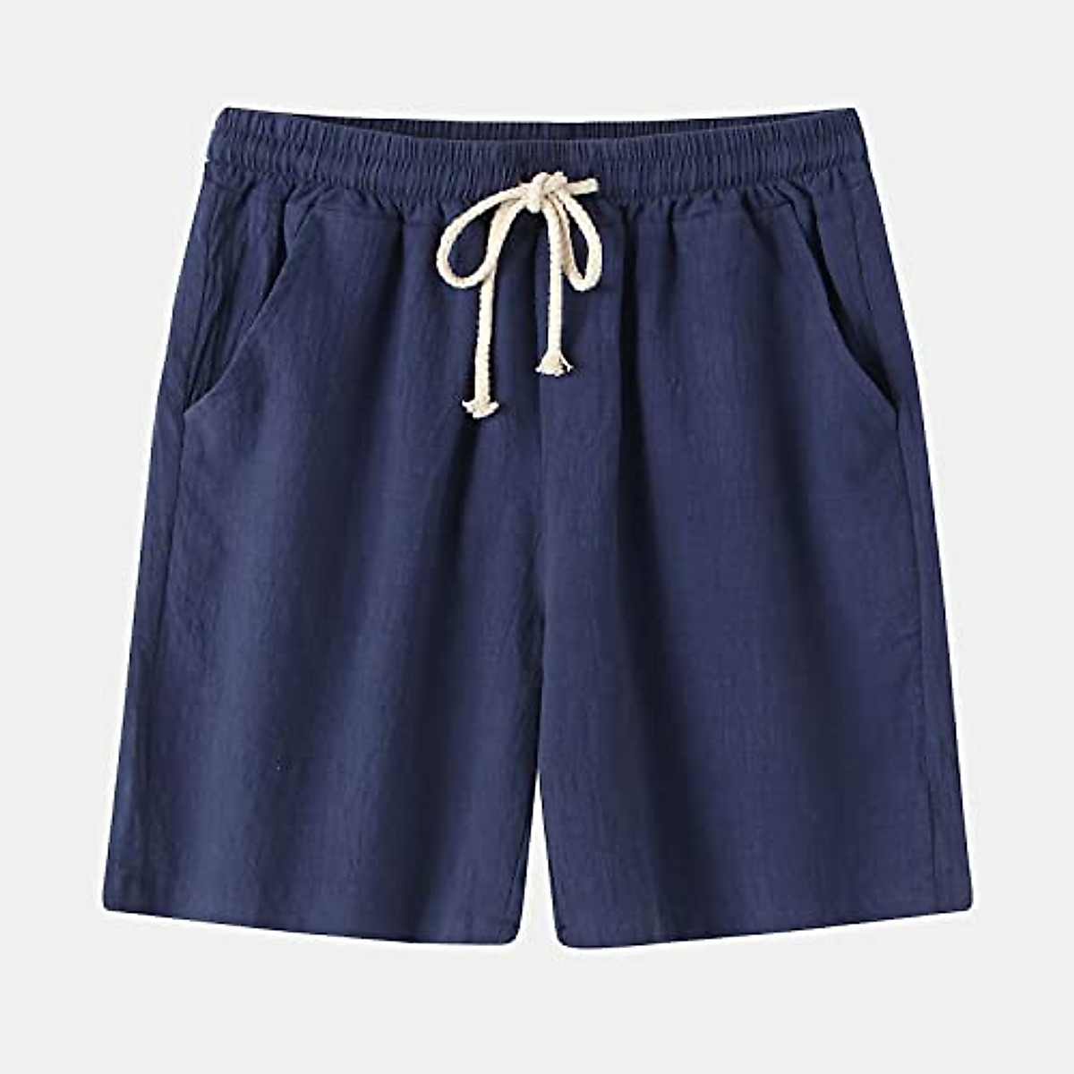 Linen Shorts Men's Classic-Fit Drawstring Elastic Waist Pleat Front Shorts with Pocket, 5/7 Inch Inseam, Navy XL