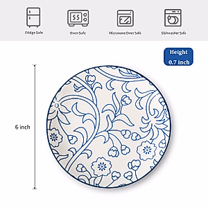 Selamica Ceramic Dessert Plates Set of 6, Small Salad Plates 6 Inch Appetizer Plates for Kitchen, Mini Dinner Plates for Cake Snacks Side Dish, Microwave Dishwasher Safe, Gift, Vintage Blue