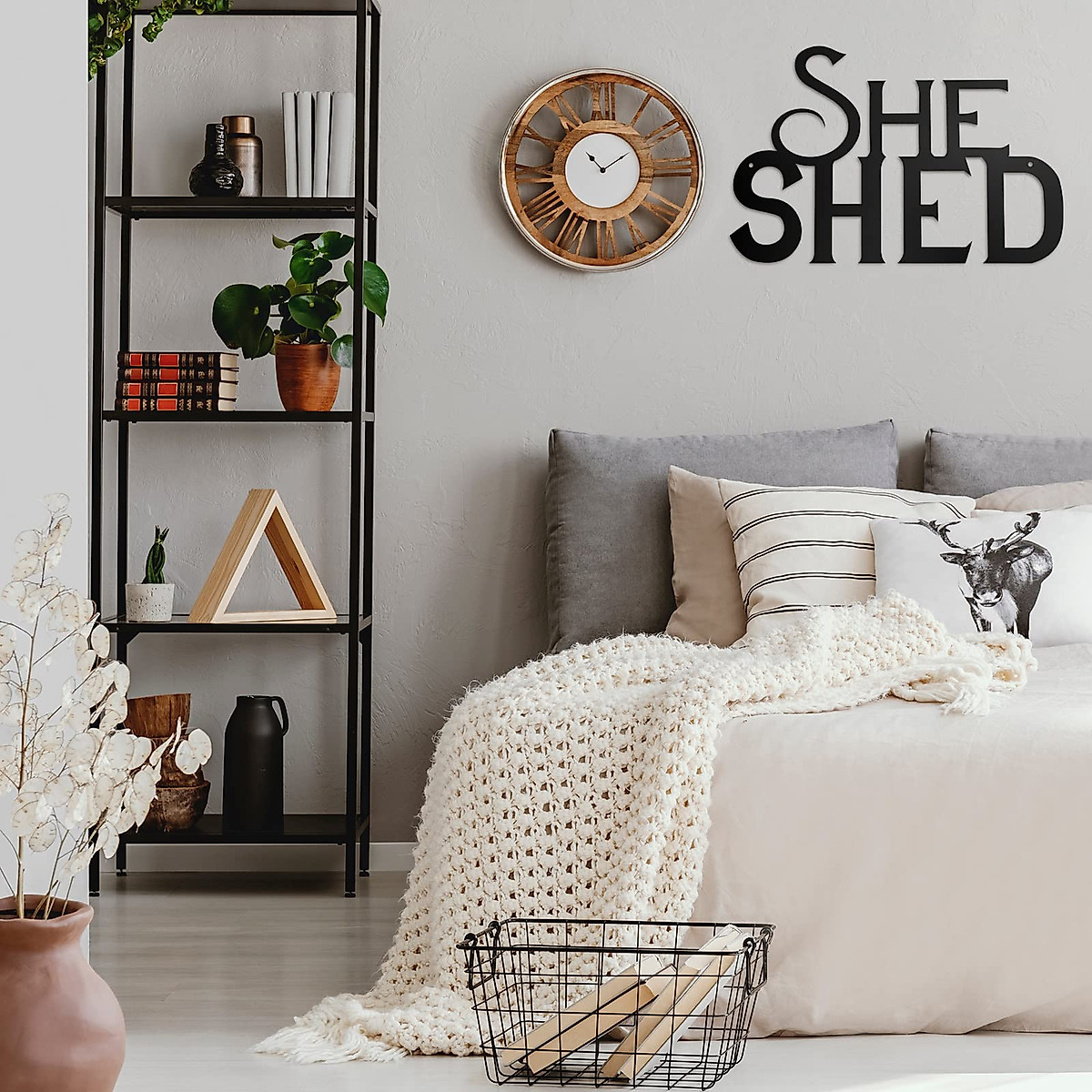 Zhengmy She Shed Metal Cut Sign Decor Wall Art Farmhouse Wall Sign Woman Cave Hanging Home Door Decoration for Home Kitchen Garden Present for Ladies