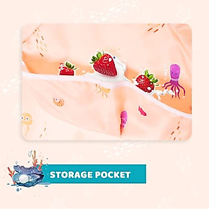 Little Dimsum 2 Pcs Baby Weaning Bibs Short Sleeves Feeding Bibs Waterproof Baby Bibs 6-48 Months Toddler Bibs Apron Smock with Top Pocket Bag for Babies(octopus&flower)