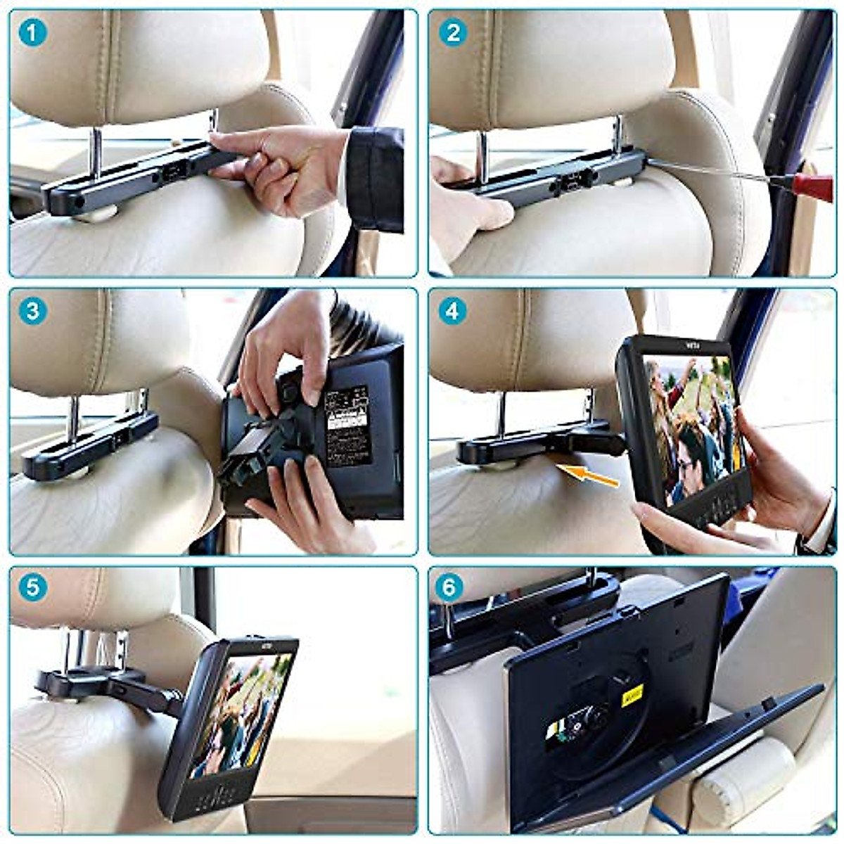 WONNIE 10.5'' Car DVD Player Dual Portable DVD Players for Headrest with 5 Hours Rechargeable Battery, Two Mounting Brackets, Support USB/SD/Sync TV,Last Memory, AV Out & in ( 1 Player+1 Monitor )