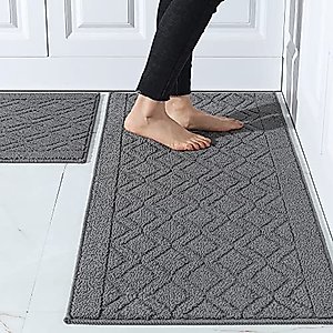 48x20 Inch/30X20 Inch Kitchen Rug Mats Made of 100% Polypropylene 2 Pieces Soft Kitchen Mat Specialized in Anti Slippery and Machine Washable (Grey)