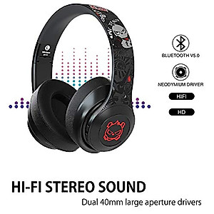 B.U Angry Bear, Bluetooth 5.0 Over Ear Headphones, Wireless/Wired, Built-in Microphone, 7-Color LED Light Display System, Deep Bass, Compatible with Smartphones, Tablets, Computers, and TV. (Black)