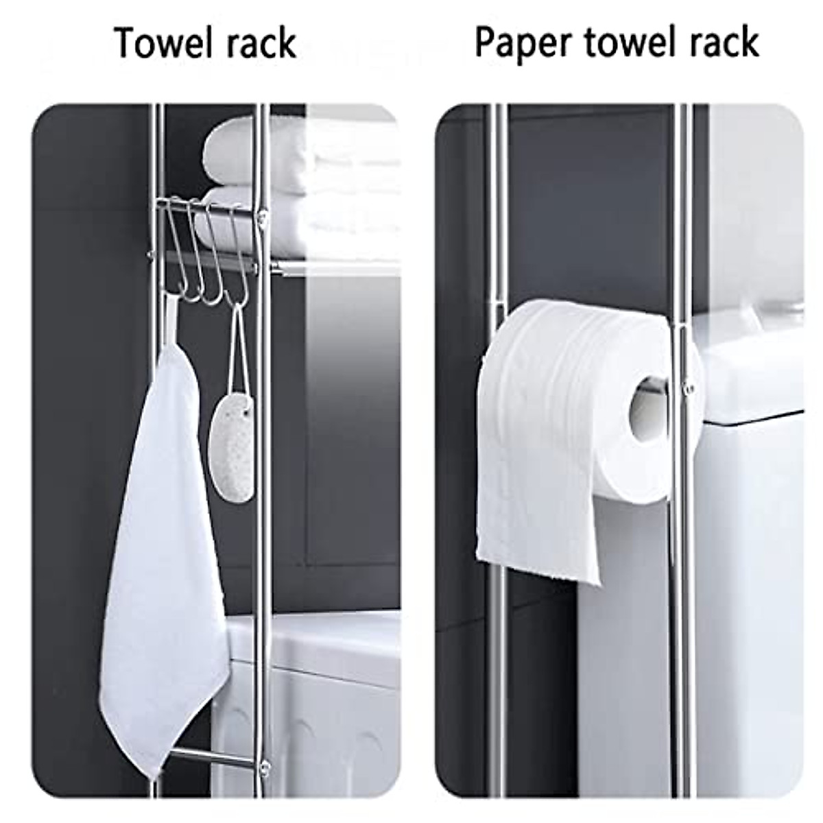 DYNN 3-Tier Stainless Steel Over The Toilet Storage with Paper Rack and Hooks Freestanding Space Saver Toilet Rack for Easy to Assembly