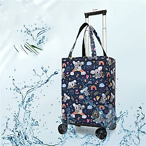 LUFISH Collapsible Trolley Bag,Reusable Grocery Bag on Wheels Large Capacity Grocery Cart Durable Wheels, Sturdy Sewing,Great for Shopping, Supermarket, Travel,F,M