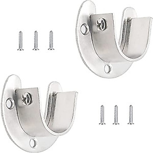 2Pcs 1" (25mm) Closet Rod Bracket with Screws, Stainless Steel U-Shaped Closet Rod End Support Flange Rod Holder, Silver