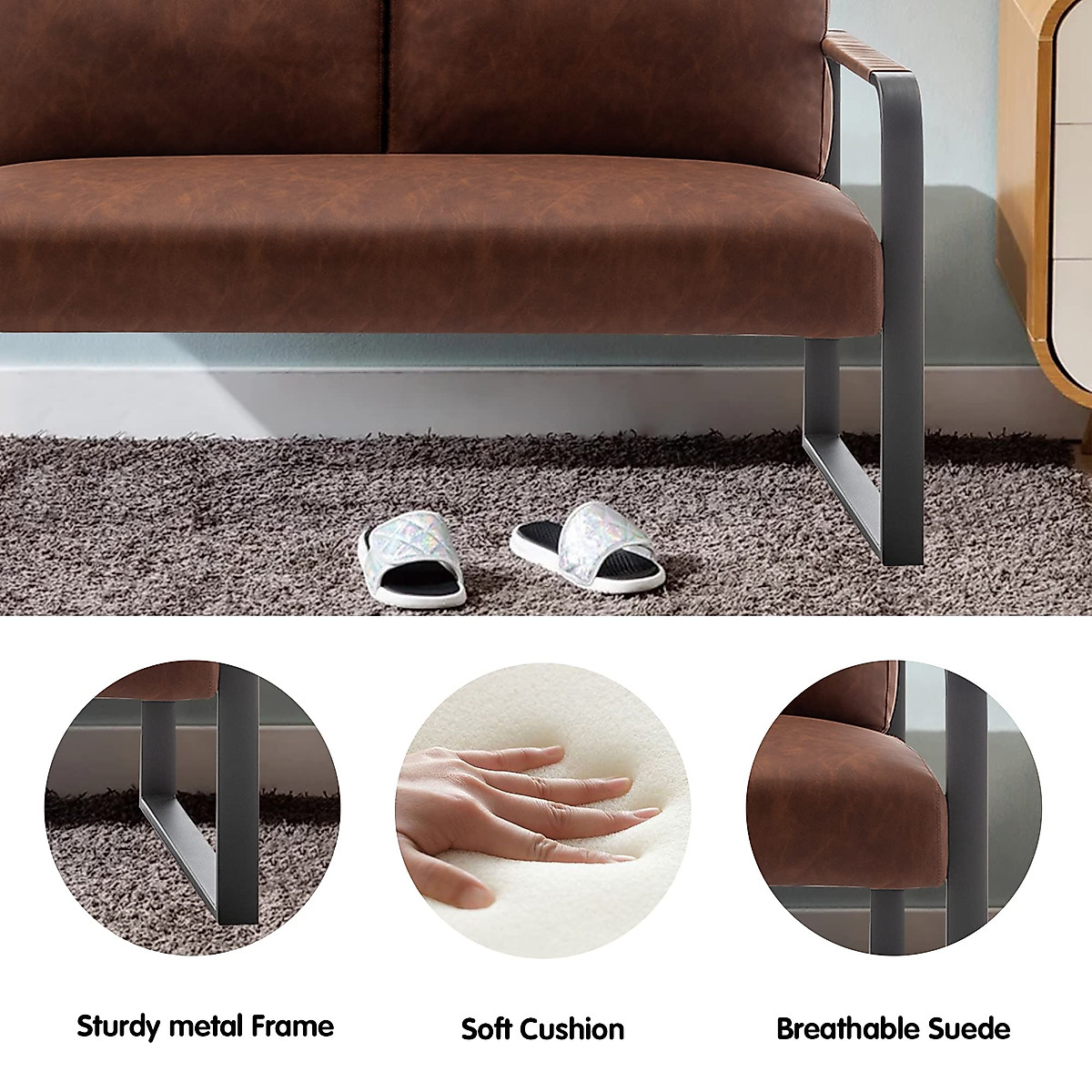 HAOBO Home Loveseat Couch Bench Settee for Living Room, Upholstered Small Sofa Couch PU Leather Banquette Lounge Bench for Dining Room Bedroom Funiture