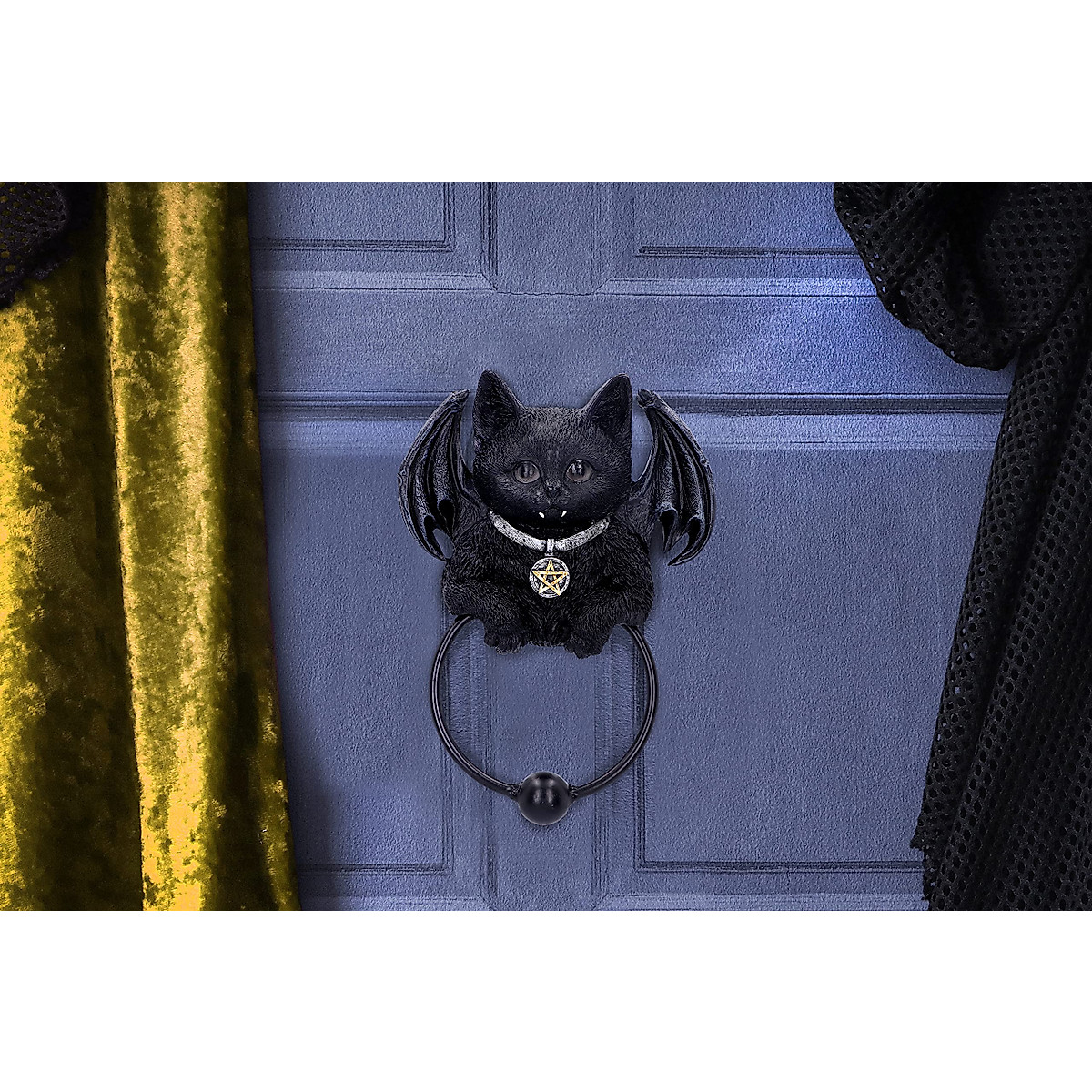 Nemesis Now Vampuss Cat Door Knocker 20cm, Resin, Black, Black Bat Cat Door Knocker, Vampuss Vampire Cat, Witch Gift, Halloween Decoration, Cast in The Finest Resin, Expertly Hand-Painted