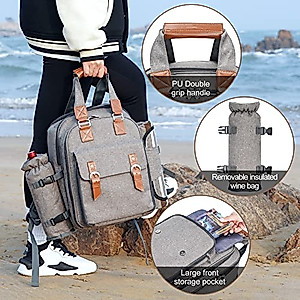 Picnic Backpack for 4 Person with Blanket, Picnic Bag Set with Cooler Compartment, Insulated Waterproof Pouch, Detachable Bottle/Wine Holder for Family Outdoor Camping, Beach, Day Travel, Hiking, BBQs