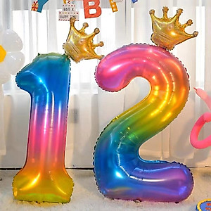 54Pcs Set | Giant, Rainbow Number 1 Balloon 40 Inch Large globos Foil Mylar Big Number Balloon Digital 1 for First Birthday Party | Wedding Bridal Shower Photo Shoot, Anniversary (Rainbow 1）