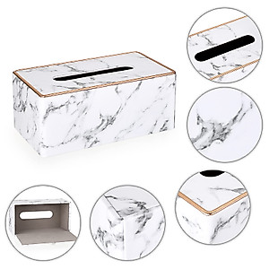 Sumnacon Rectangular Leather Tissue Box Cover - Stylish Tissue Box Holder with Magnetic Bottom, Decorative PU Tissue Box for Vanity Dresser Night Stand Table Countertop Home Office Car, Marble White