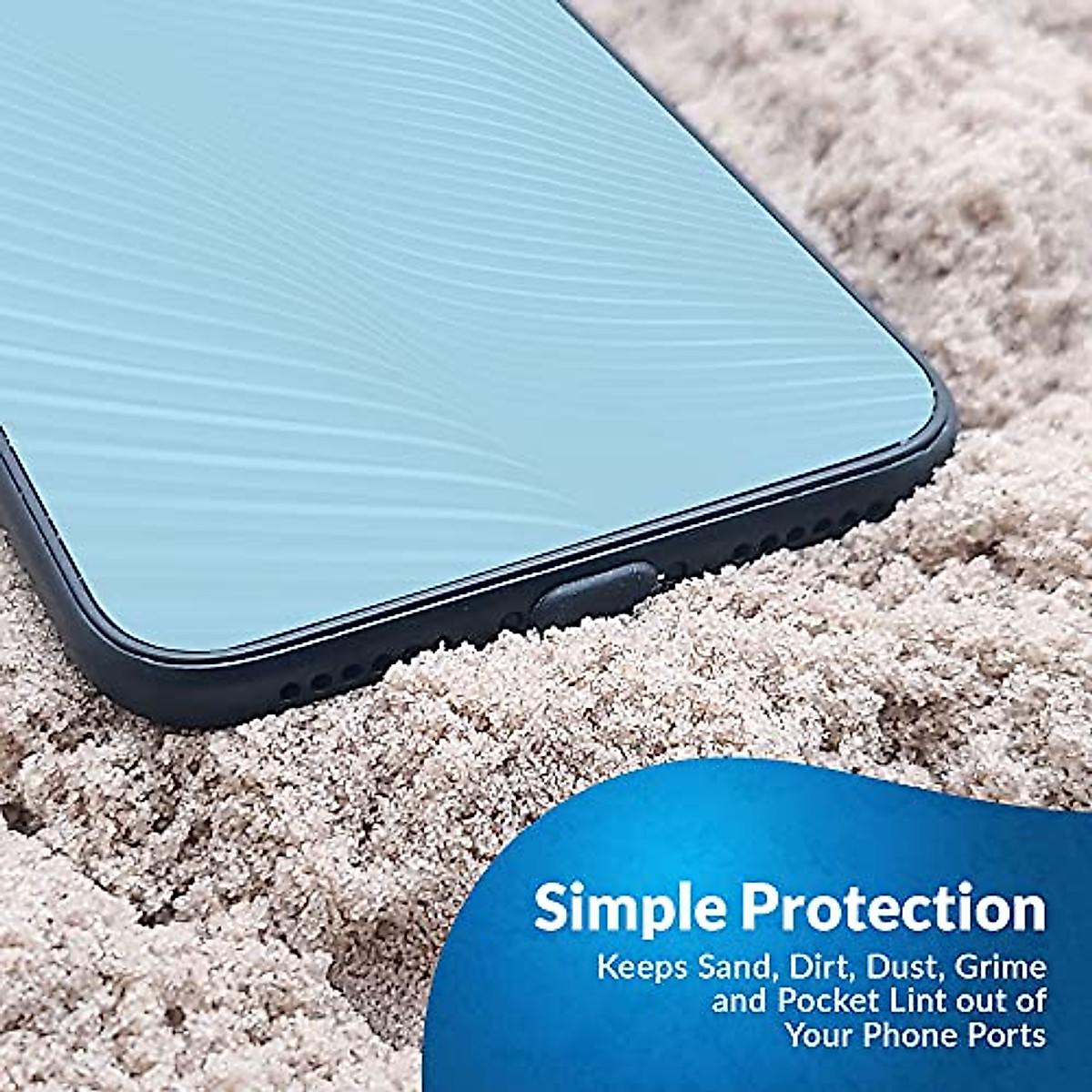 PortPlugs Dust Plugs (10 Pack) Flat Design Compatible with iPhone 14, 13, 12, 11, X, 8, 7, Plus, Pro, Max and Air Pods, Includes Charging Port Cleaning Brush (Black)