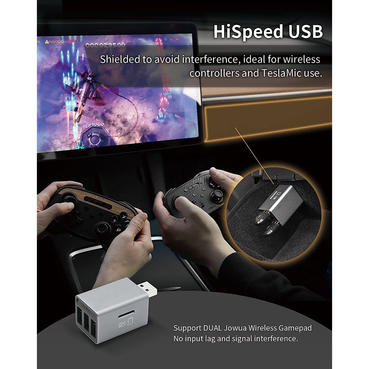 JOWUA 3 Port USB HUB with DashCam Reader Compatible with Tesla Model 3, Model Y Glovebox, Support OTG, 3X USB-A Port Support USB 3.0