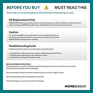 MOREsensor Park Assist Backup Camera | Direct OE Replacement for 84032513/84062896/23363727 | Compatible with Chevrolet Silverado & GMC Sierra | CGM-002