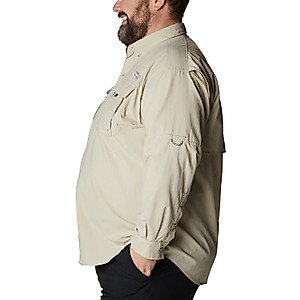 Columbia Men's PFG Bahama II Long Sleeve Shirt, Breathable, UV Protection, Fossil/Realtree Edge, Large