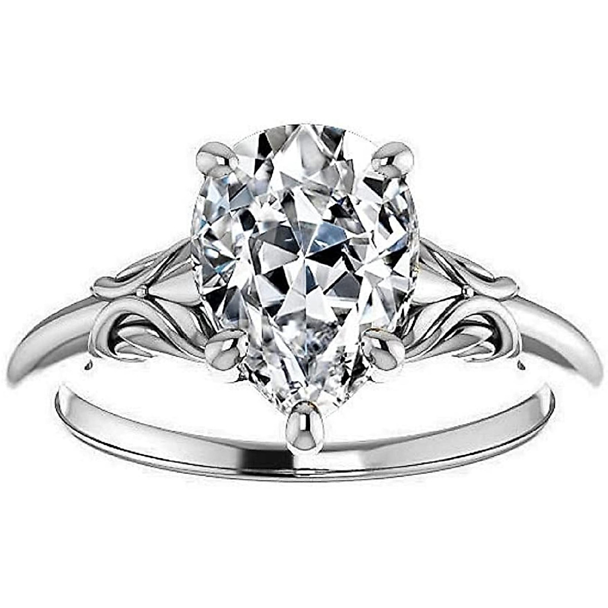 Moissanite World 1 CT Pear Colorless Moissanite Engagement Ring for Women/Her, Wedding Bridal Ring Set, Eternity Sterling Silver Solid Gold Diamond Solitaire 5-Prong Set for Her (9)