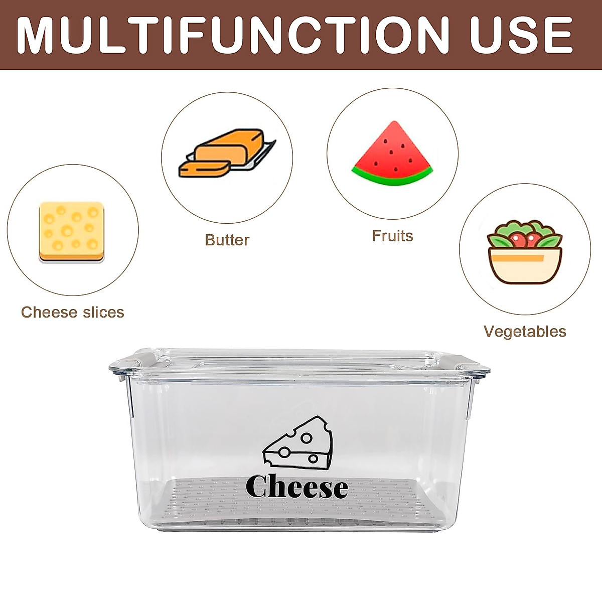 Yomjarl Cheese Container Airtight with Draining Basket Cream Cheese Sliced Cheese Box with Lid Cheese Saver for Fridge Cheese Keeper Cream Block Shredded Cheese Storage Box Saver Clear