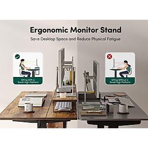 FEZIBO 55" Electric Standing Desk with Shelves, 55 x 24 Inch Sit Stand Rising Desk with Monitor Stand and Storage, Ergonomic Home Office Computer Desk, Rustic