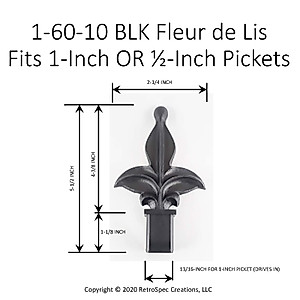 Retrospec Creations 25 Each for (1/2 OR 1-INCH) Plastic Iron Fence Tops 1-60-10 Fleur DE LIS Black