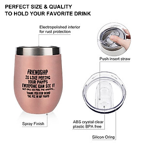 AtFlowerey 12 Oz Wine Tumbler with Lid Friendship Is Like Peeing Your Pants. Everyone Can See It, But Only You Feel The Warmth...thank You for Being Travel Tumbler Coffee Mug Housewarming Gifts