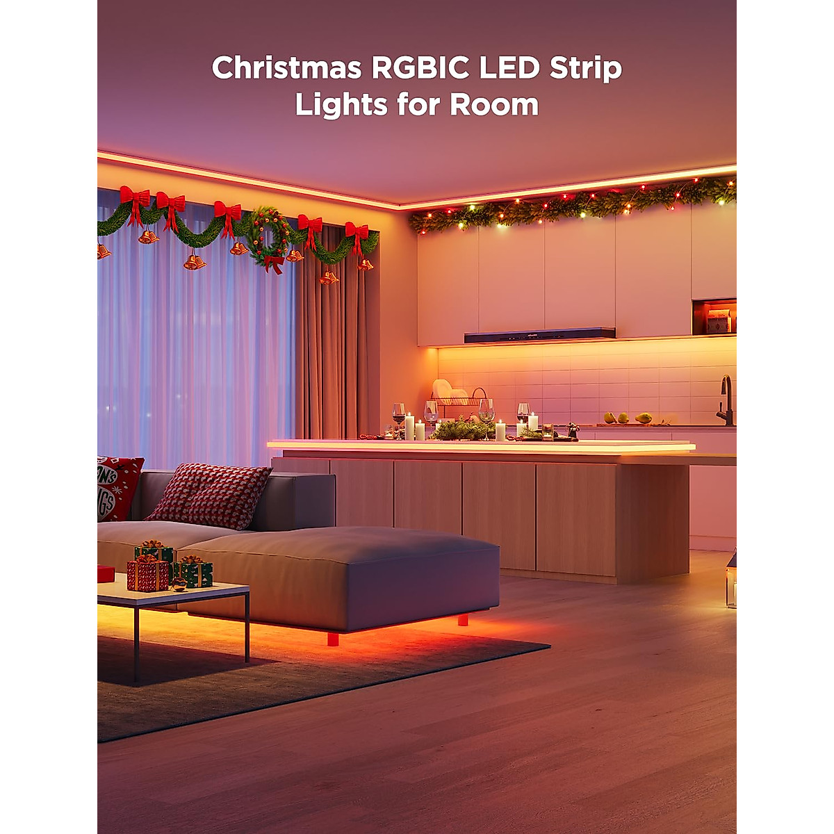 Govee 65.6ft RGBIC LED Strip Lights, Color Changing LED Strips, App Control via Bluetooth, Smart Segmented Control, Multiple Scenes, Enhanced Music Sync LED Lights for Bedroom, Party (2 X 32.8ft)