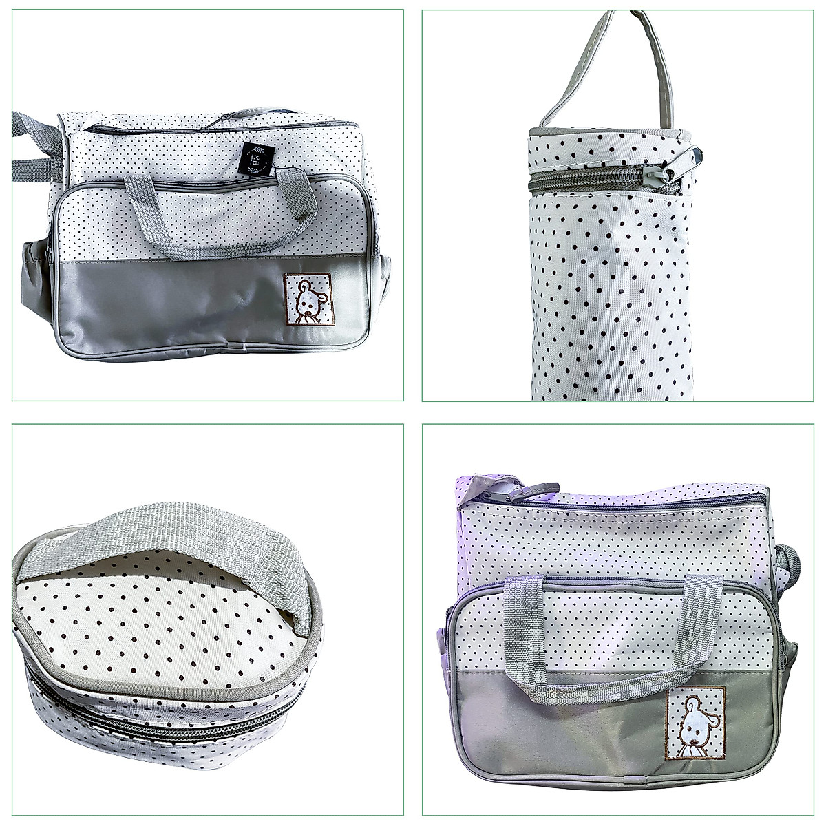 Diaper Bag, RoyalBaibei large travel diaper tote multifunction for mom and dad, 5 pieces Waterproof bag for boys and girls with changing pad, pacifier case and insulated pockets (Classic Khaki)