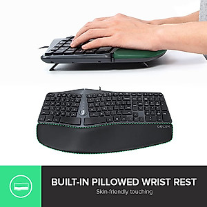 DeLUX Wired Ergonomic Split Keyboard with Wrist Rest, Ergo Keyboard with 2 USB Passthrough, Natural Typing Reducing Hand Pressure, 107 Keys, for Windows and Mac OS (GM901U-Black)