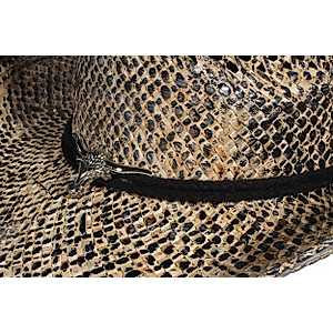 Western Outback Cowboy Hat Men's Women's Style Straw Felt Canvas (034 Brown Bull Head)