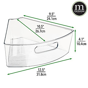 mDesign Kitchen Cabinet Plastic Lazy Susan Storage Organizer Bins with Front Handle - Large Pie-Shaped 1/6 Wedge - Ligne Collection - 6 Pack - Clear